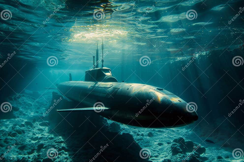 Submarine Below the Water Surface, Underwater View. Stock Image - Image ...