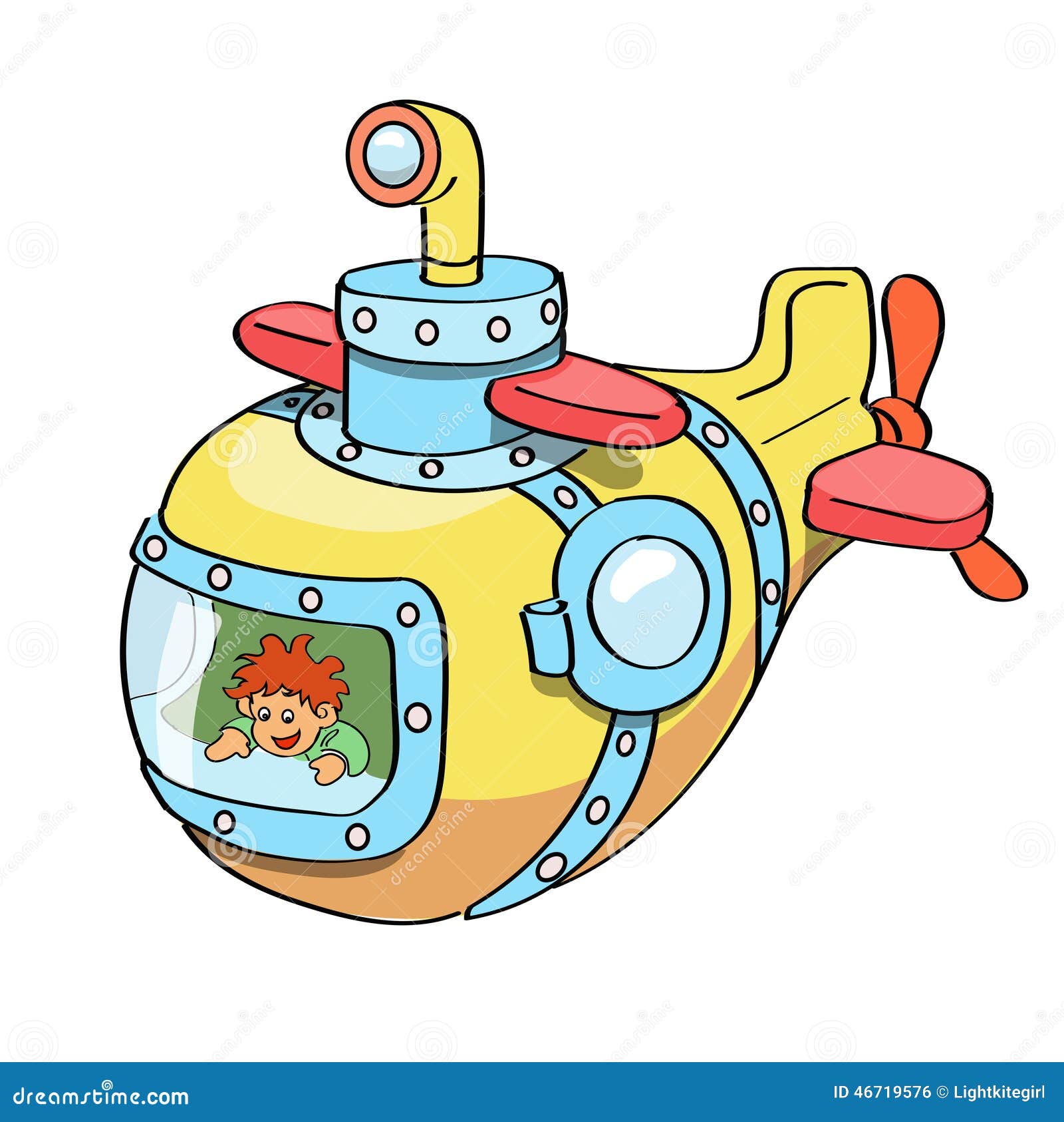 Submarine cartoon colored stock vector. Illustration of propeller ...
