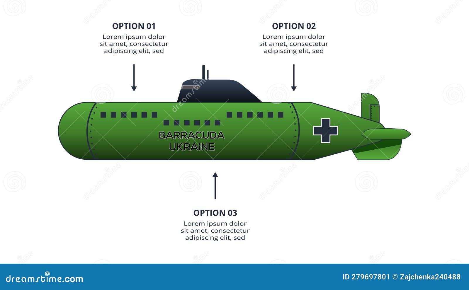 Submarine Concept for Infographic with 3 Steps, Options, Parts or ...