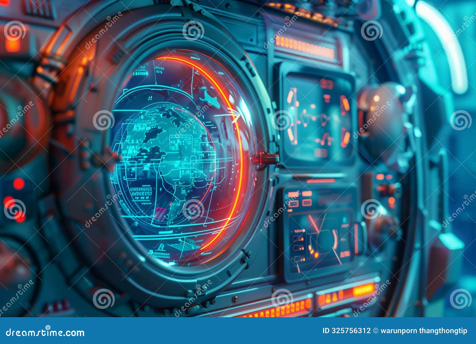 Submarine Control Panel with High Technology Gauges, Conveying a Sense ...