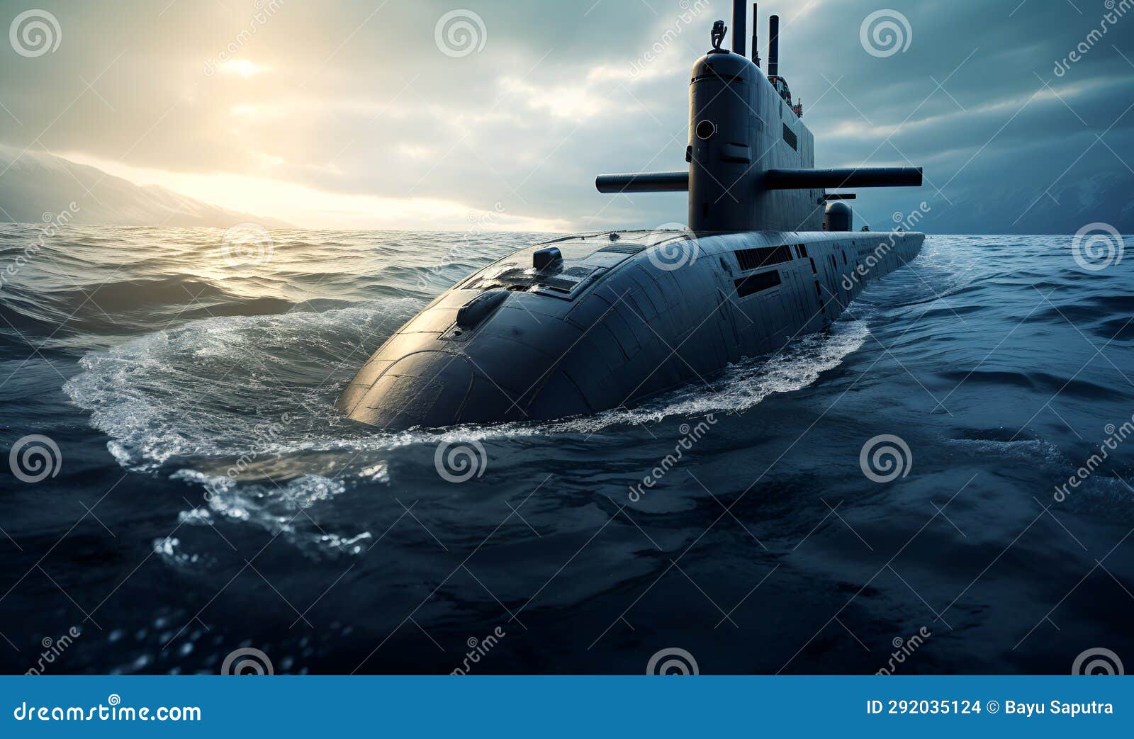 Submarine that Emerges from the Surface of the Ocean, Ai Generative ...