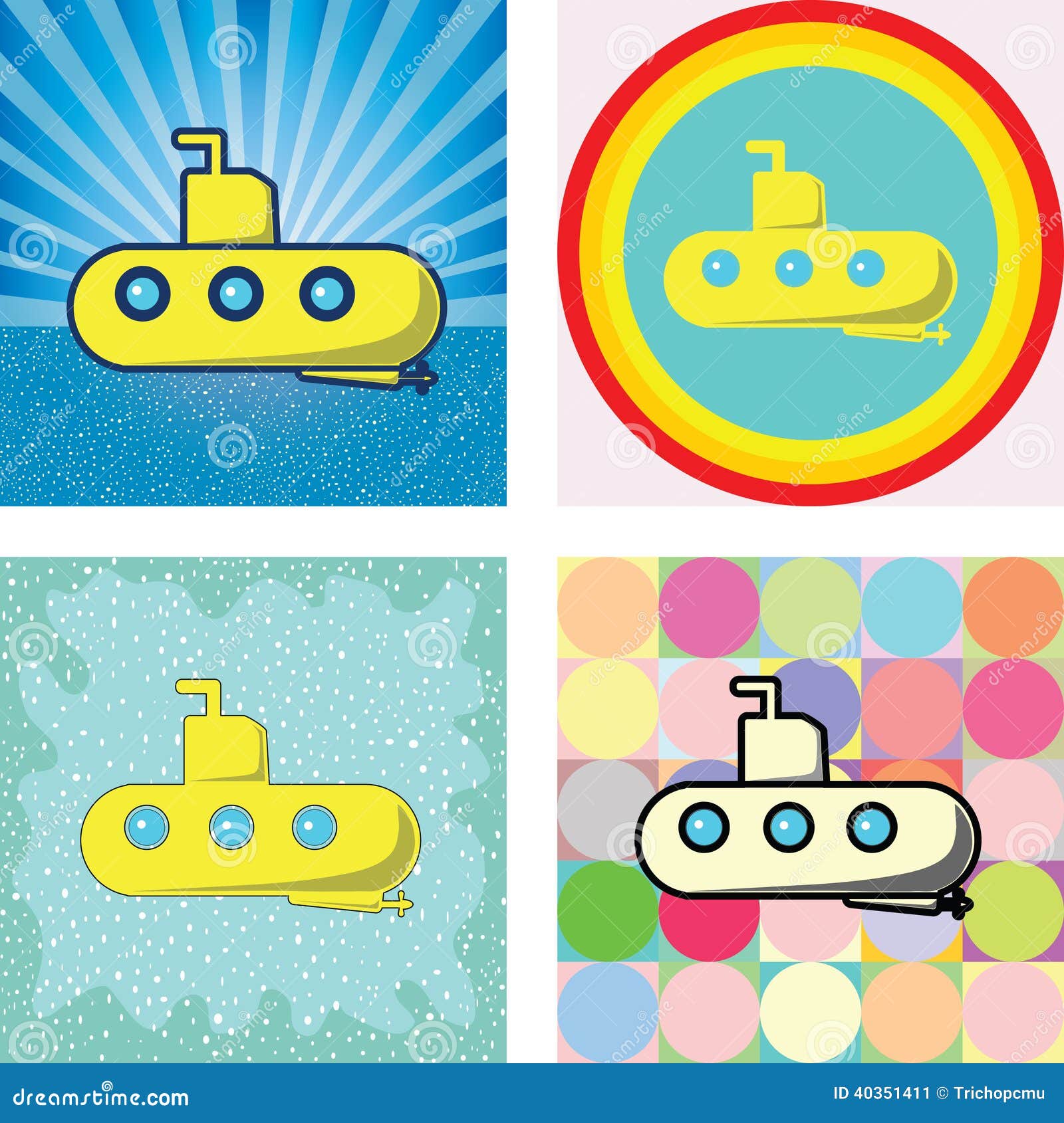 Submarine Graphic On Many Retro Styles Cartoon Vector | CartoonDealer ...