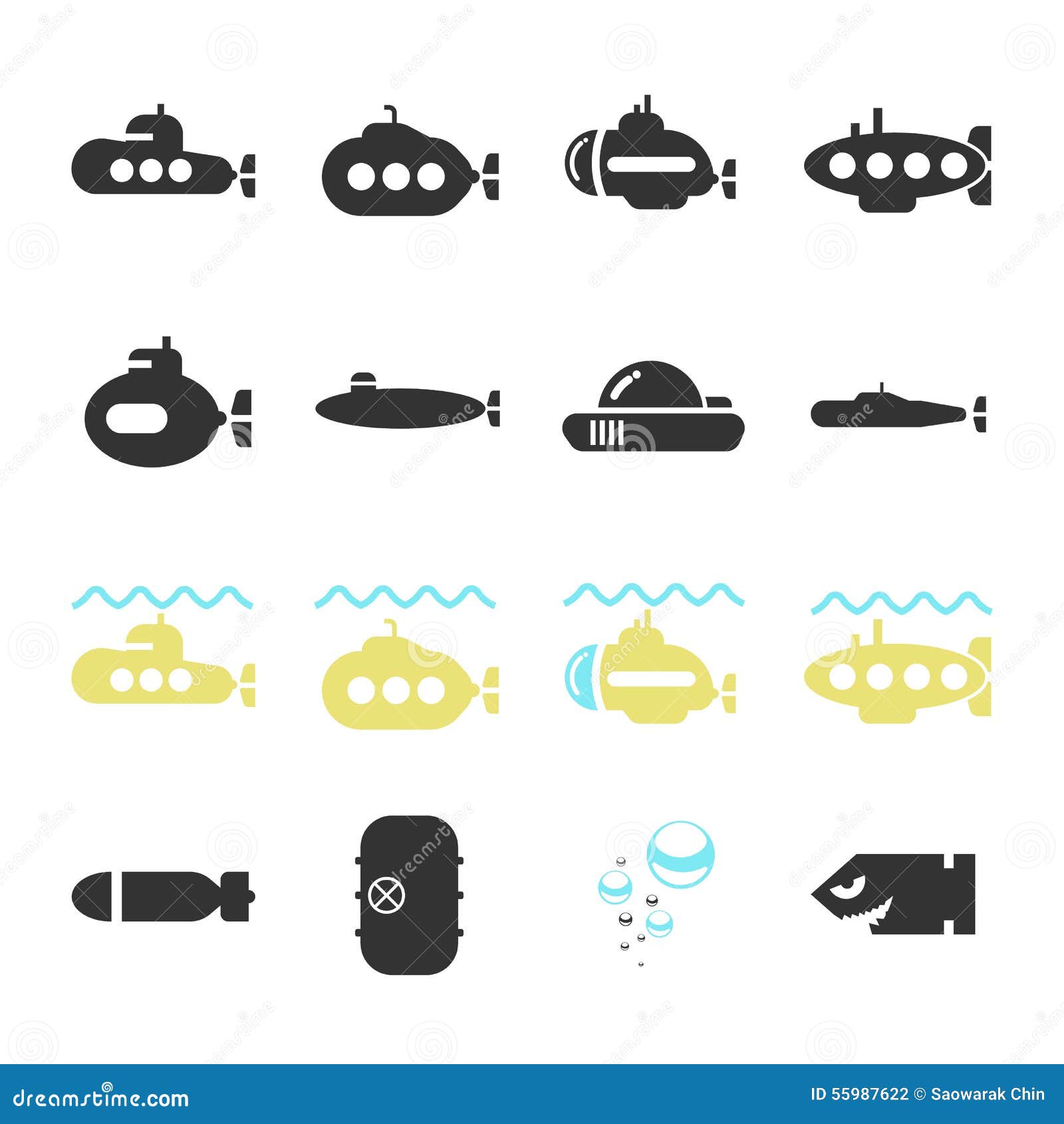 Submarine Icon Set stock vector. Illustration of isolated - 55987622