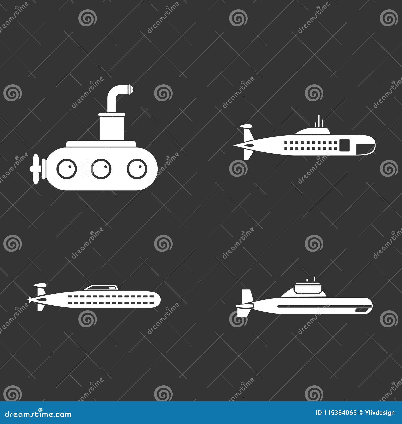 Submarine Icon Set Grey Vector Stock Vector - Illustration of isolated ...