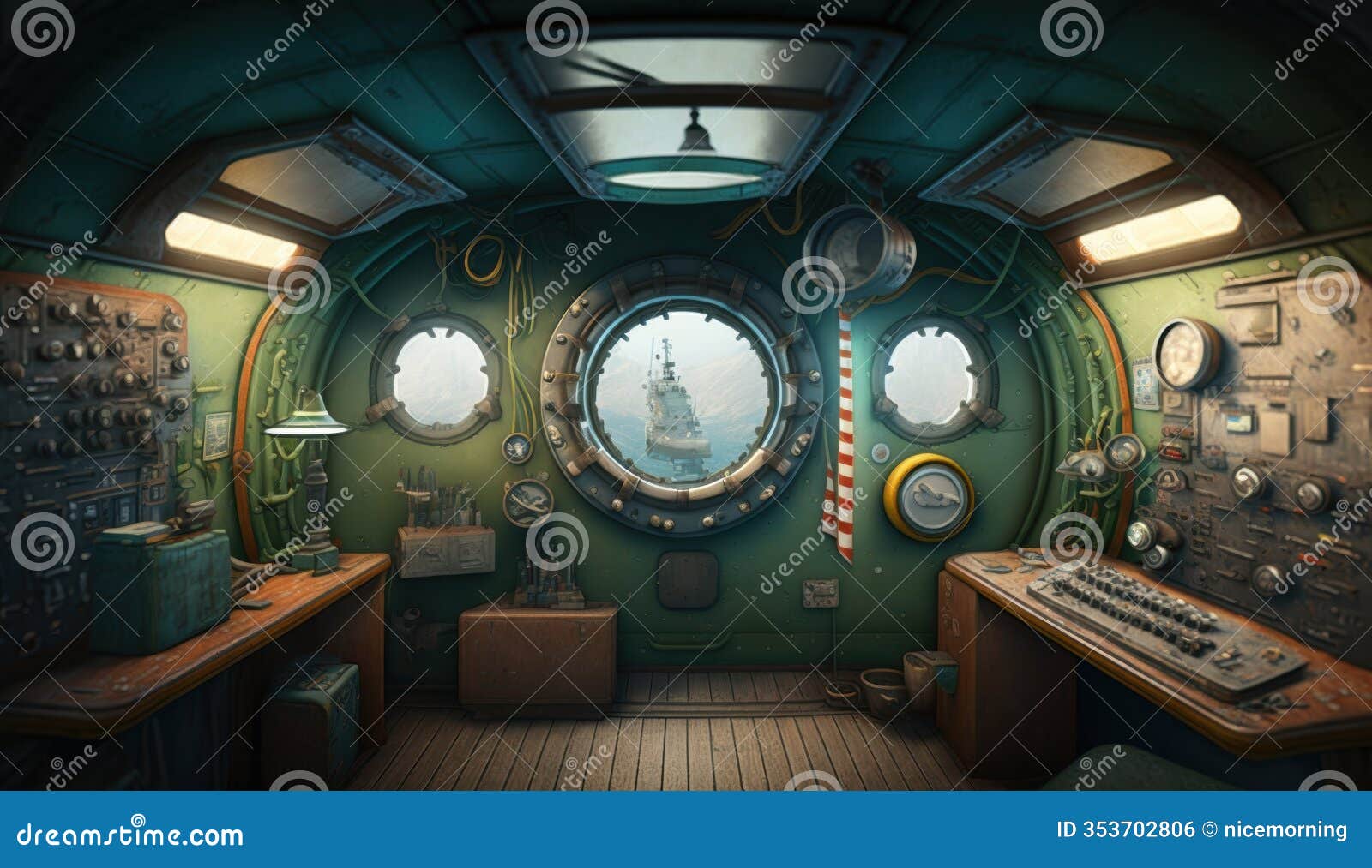 Submarine Interior with View. Created by Generative Artificial ...
