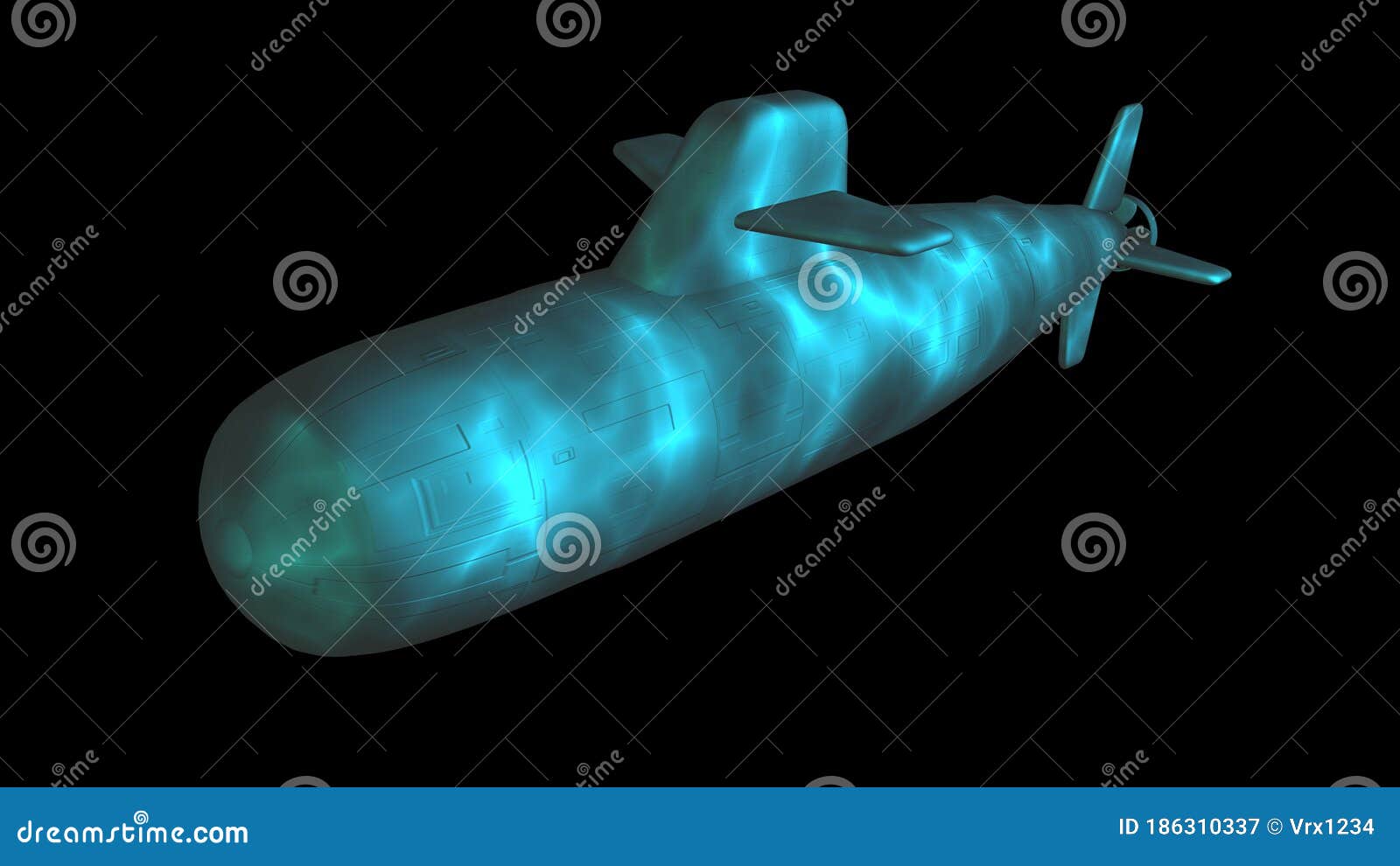 Submarine Moving through Ocean, Sea. Front View. 3d Render Stock ...