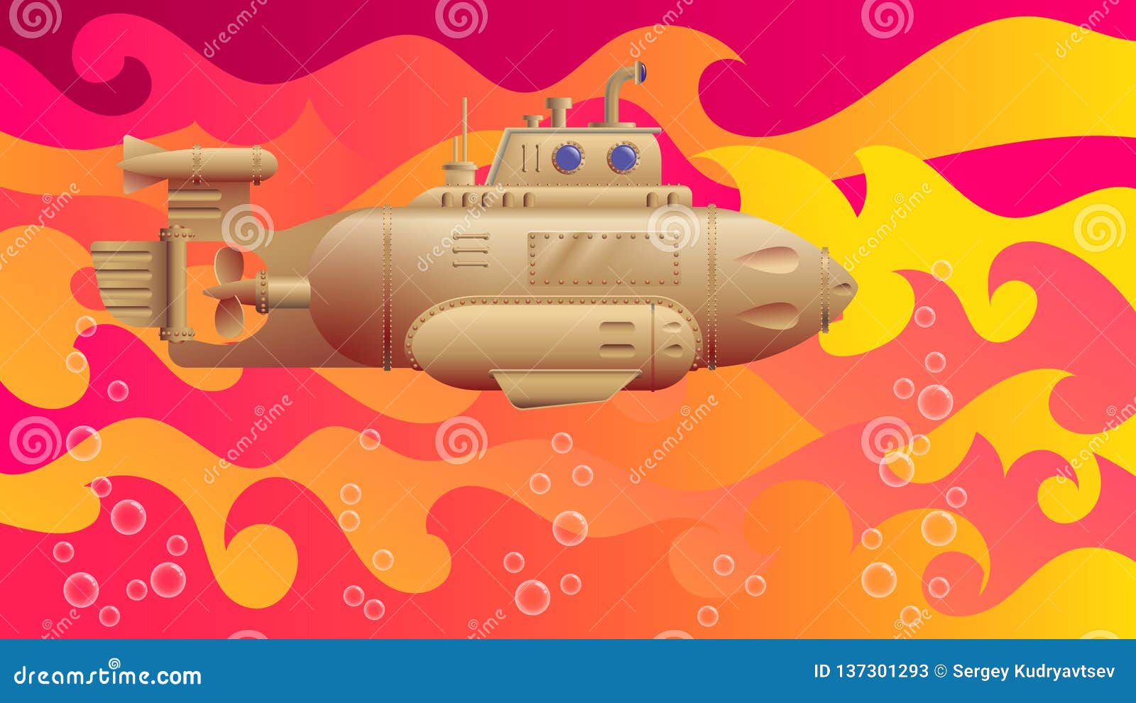 Submarine with the Periscope Stock Illustration - Illustration of blue ...