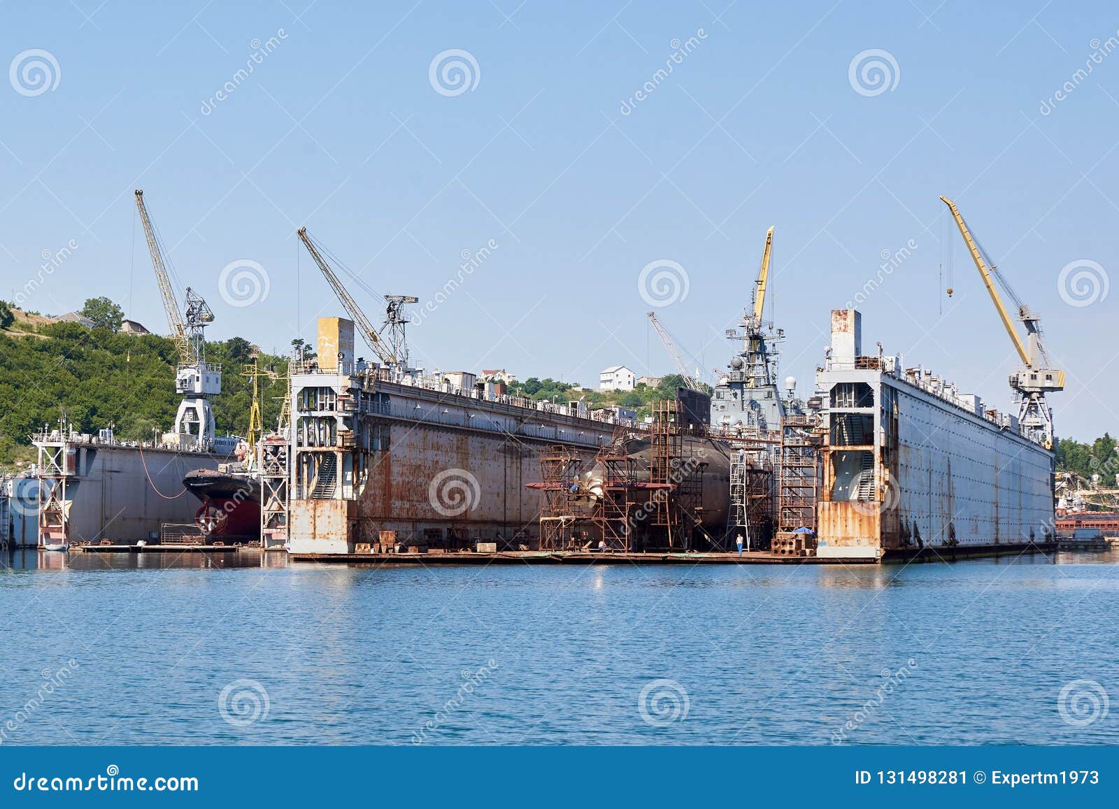 Submarine and Ship Under Repairing by Technical Team in Floating Dry ...