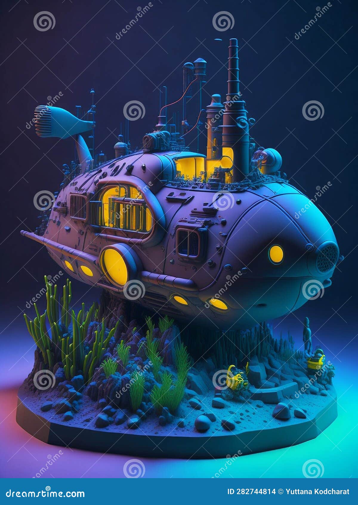 Submarine Ship Underder Ocean 3d Model Stock Illustration ...