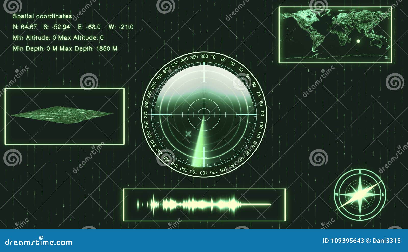 Submarine Sonar With Target On Map. HUD Showing Location, Landscape ...