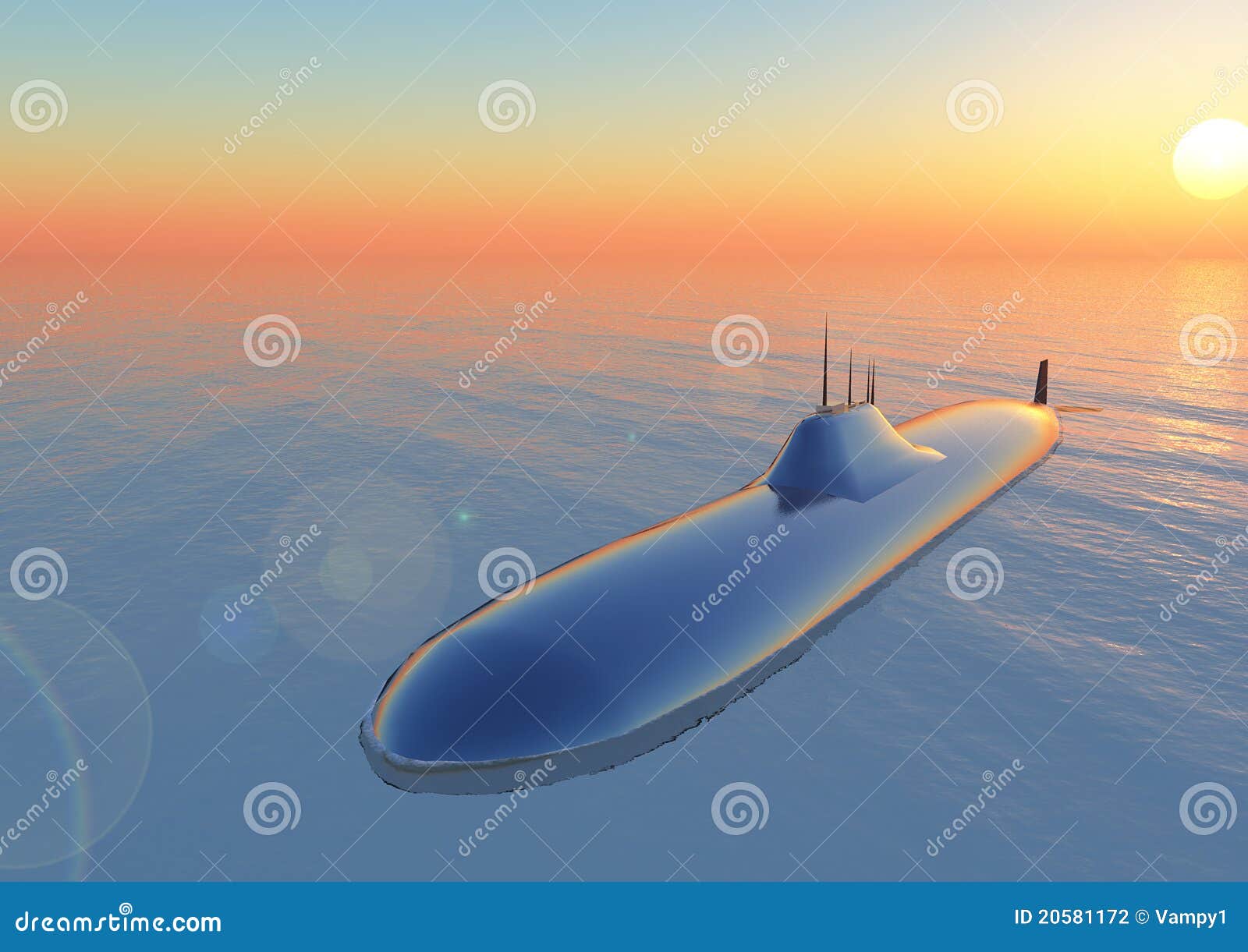 Submarine at sunset stock illustration. Illustration of yellow - 20581172