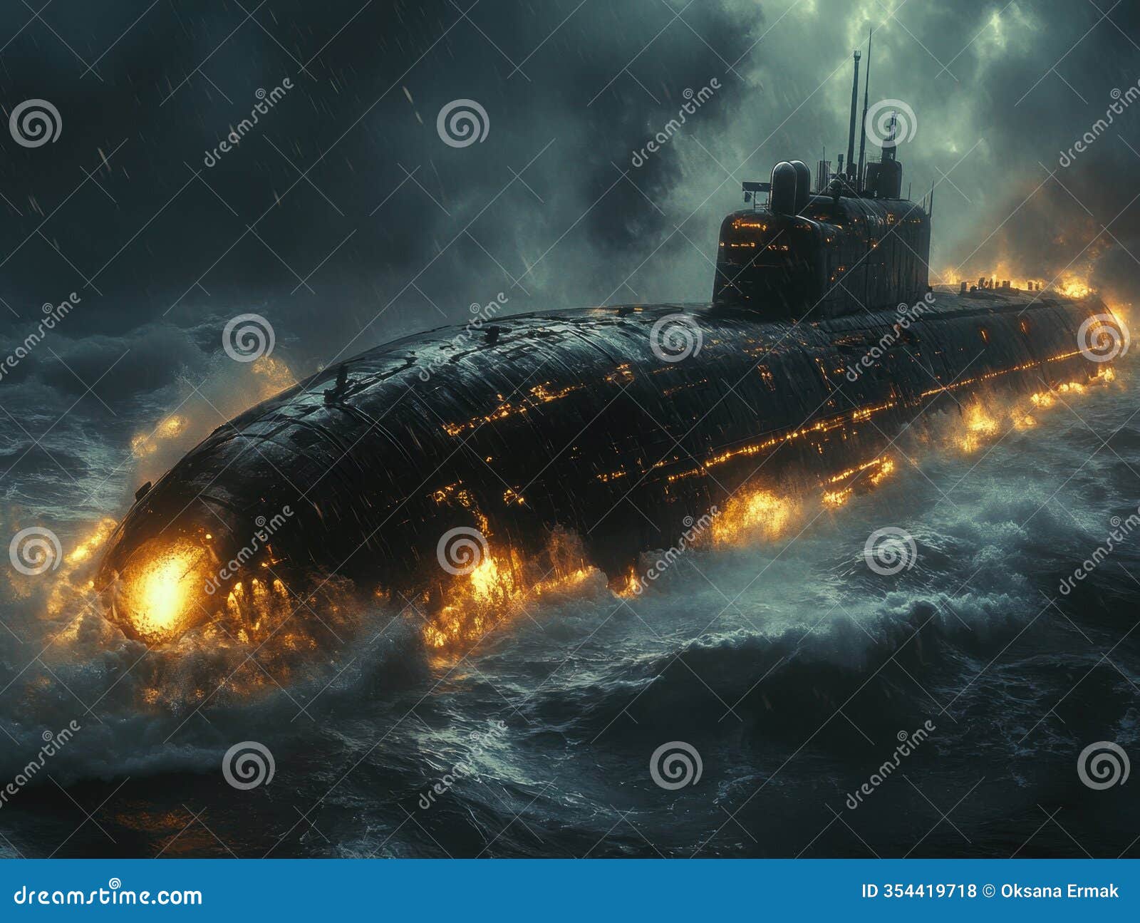 Submarine Surfacing, Breaking through the Waves, Dramatic Lighting ...
