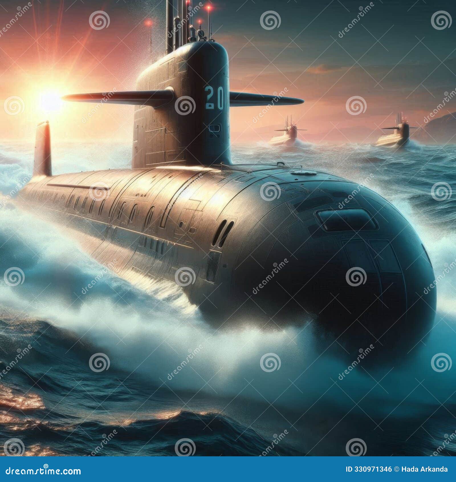 Submarine Surfacing on the Ocean Waves Stock Illustration ...