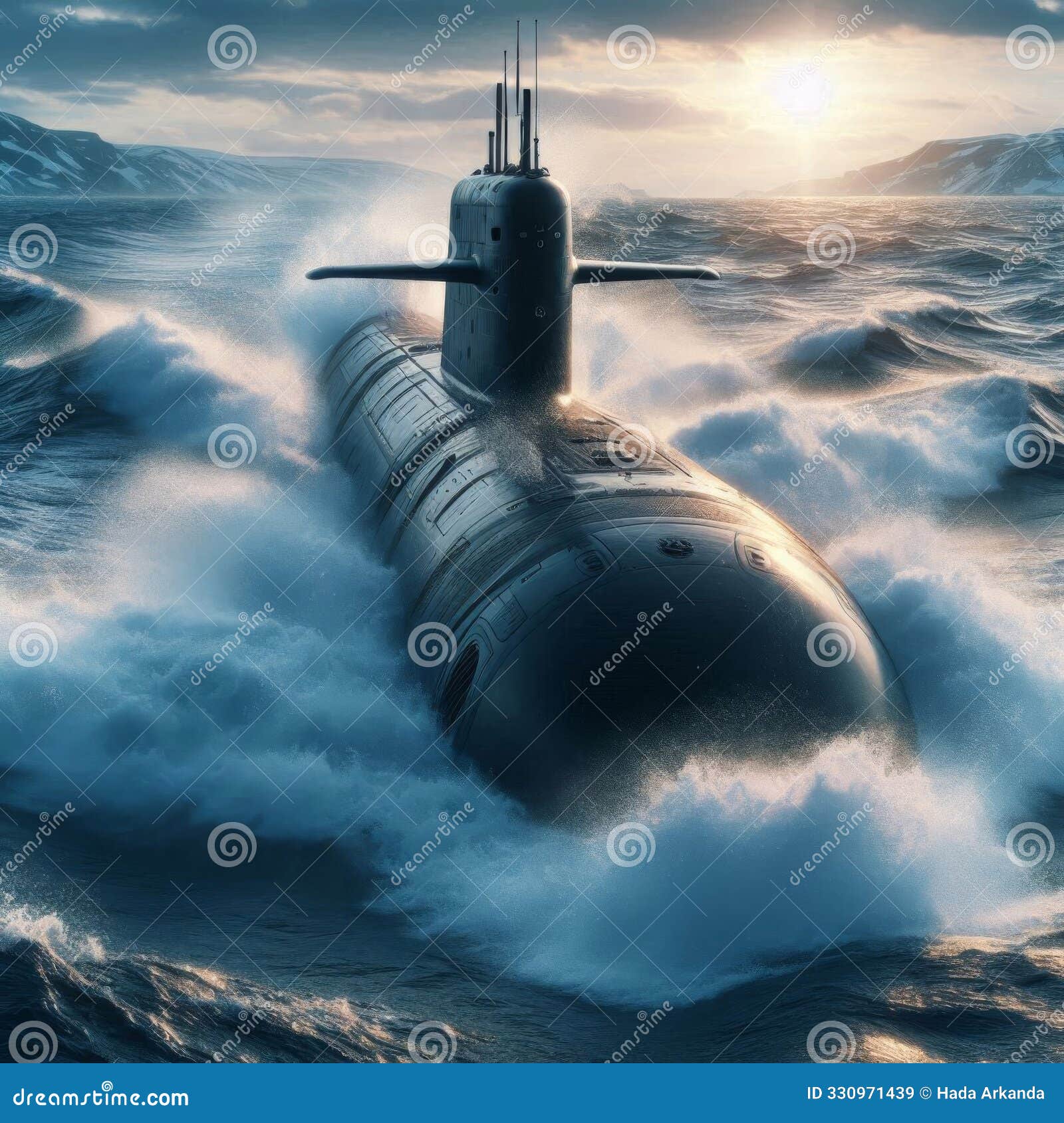 Submarine Surfacing on the Ocean Waves Stock Illustration ...