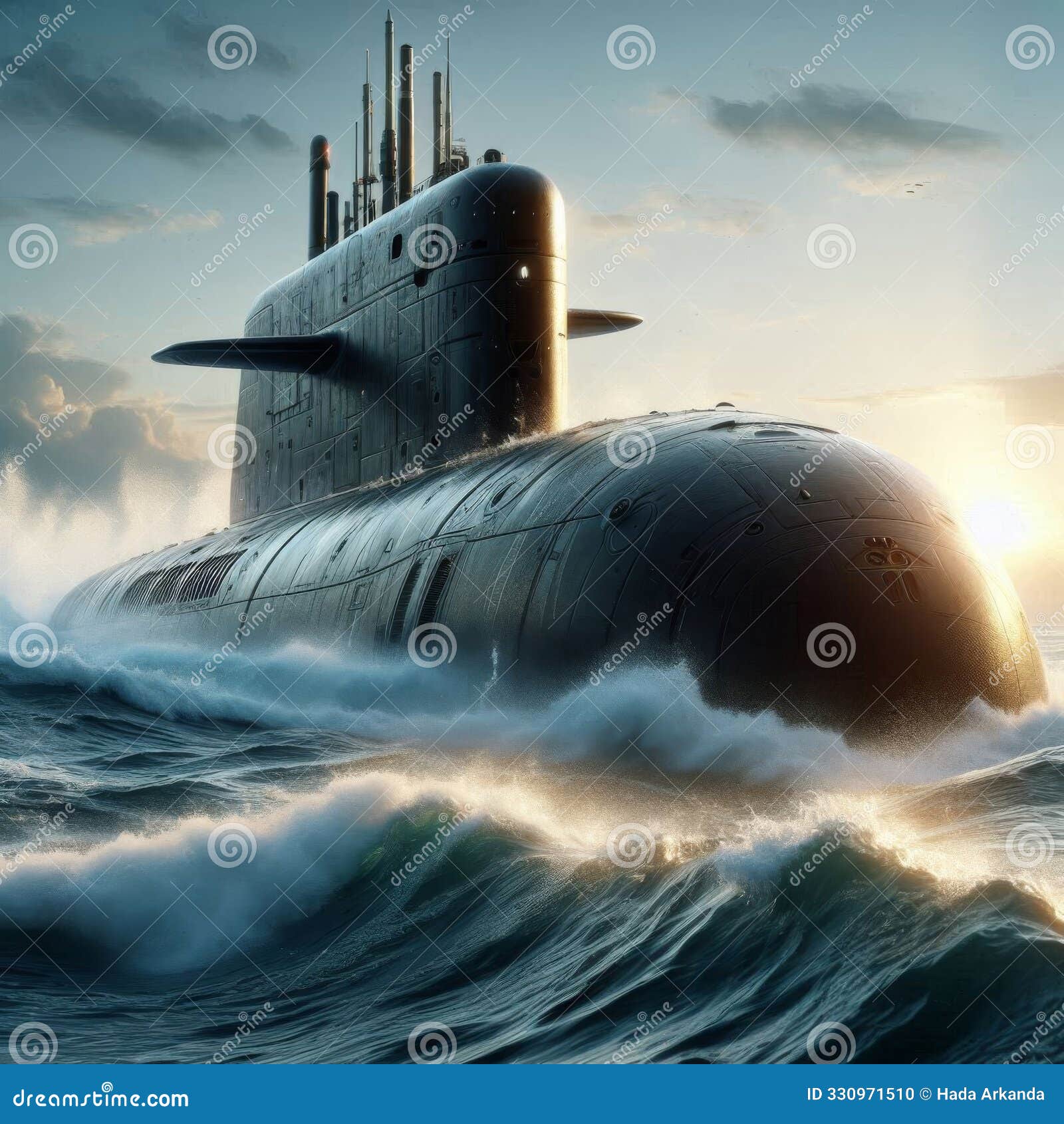 Submarine Surfacing on the Ocean Waves Stock Illustration ...