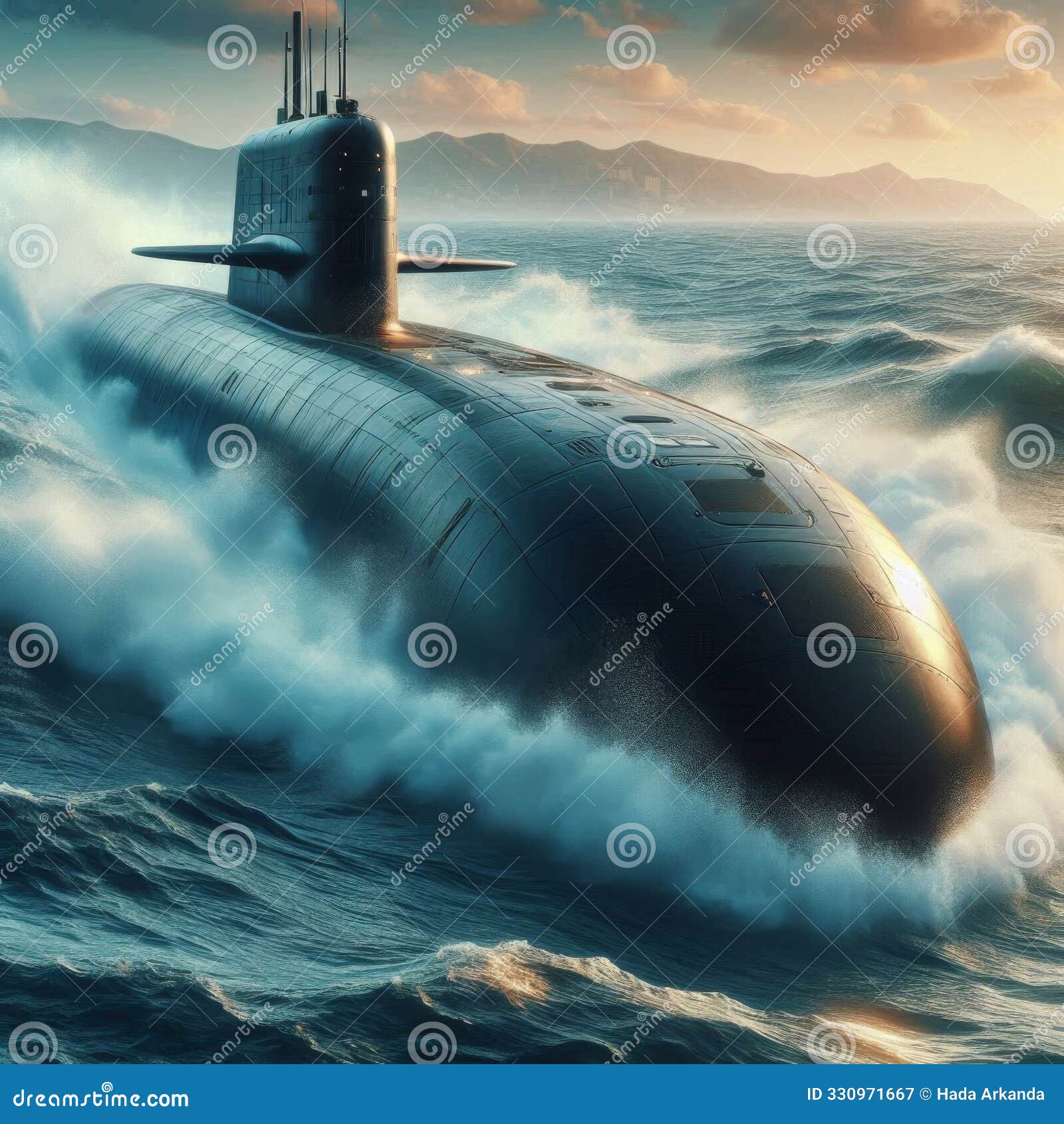 Submarine Surfacing on the Ocean Waves Stock Illustration ...