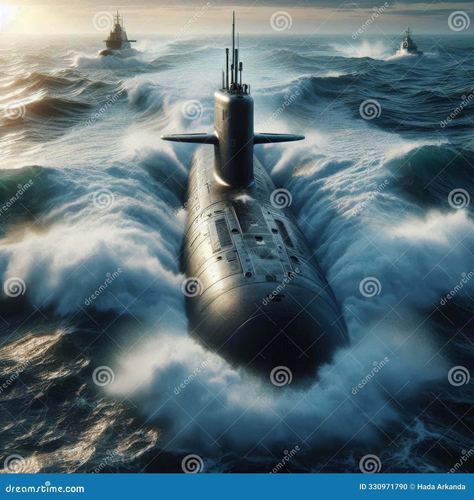 Submarine Surfacing on the Ocean Waves Stock Illustration ...