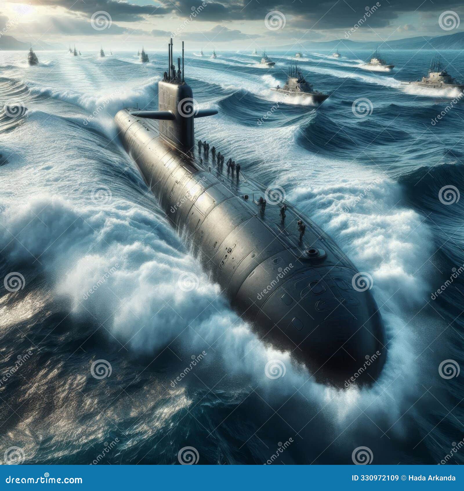 Submarine Surfacing on the Ocean Waves Stock Illustration ...