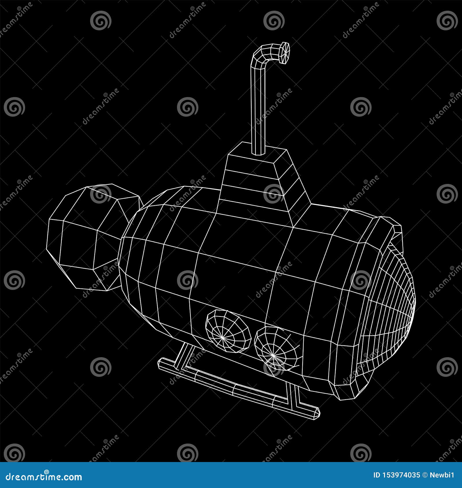 Submarine Underwater Boat Wireframe. Stock Vector - Illustration of ...