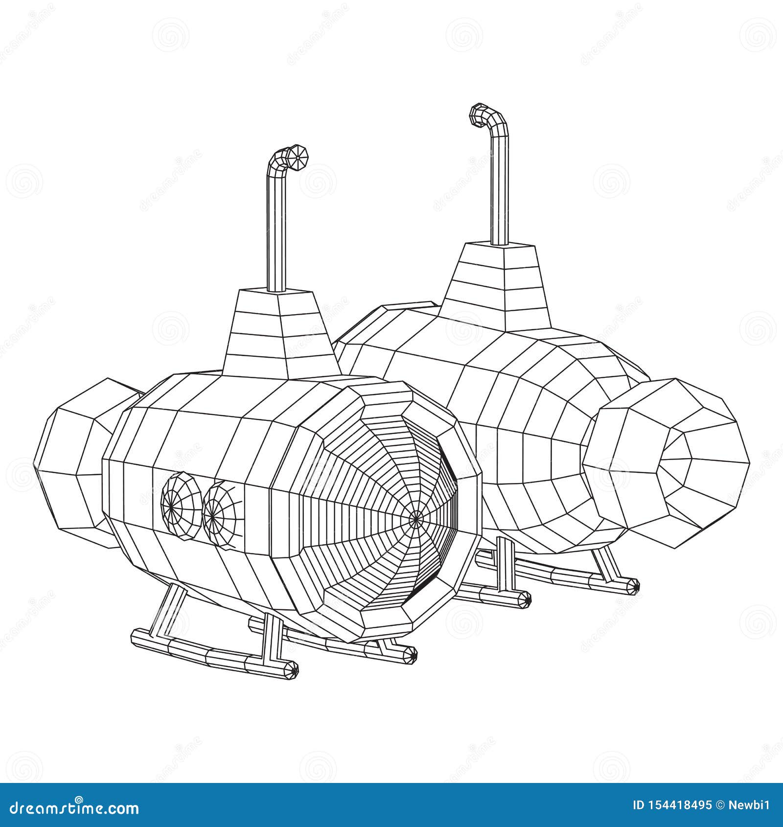 Submarine Underwater Boat Wireframe. Stock Vector - Illustration of ...