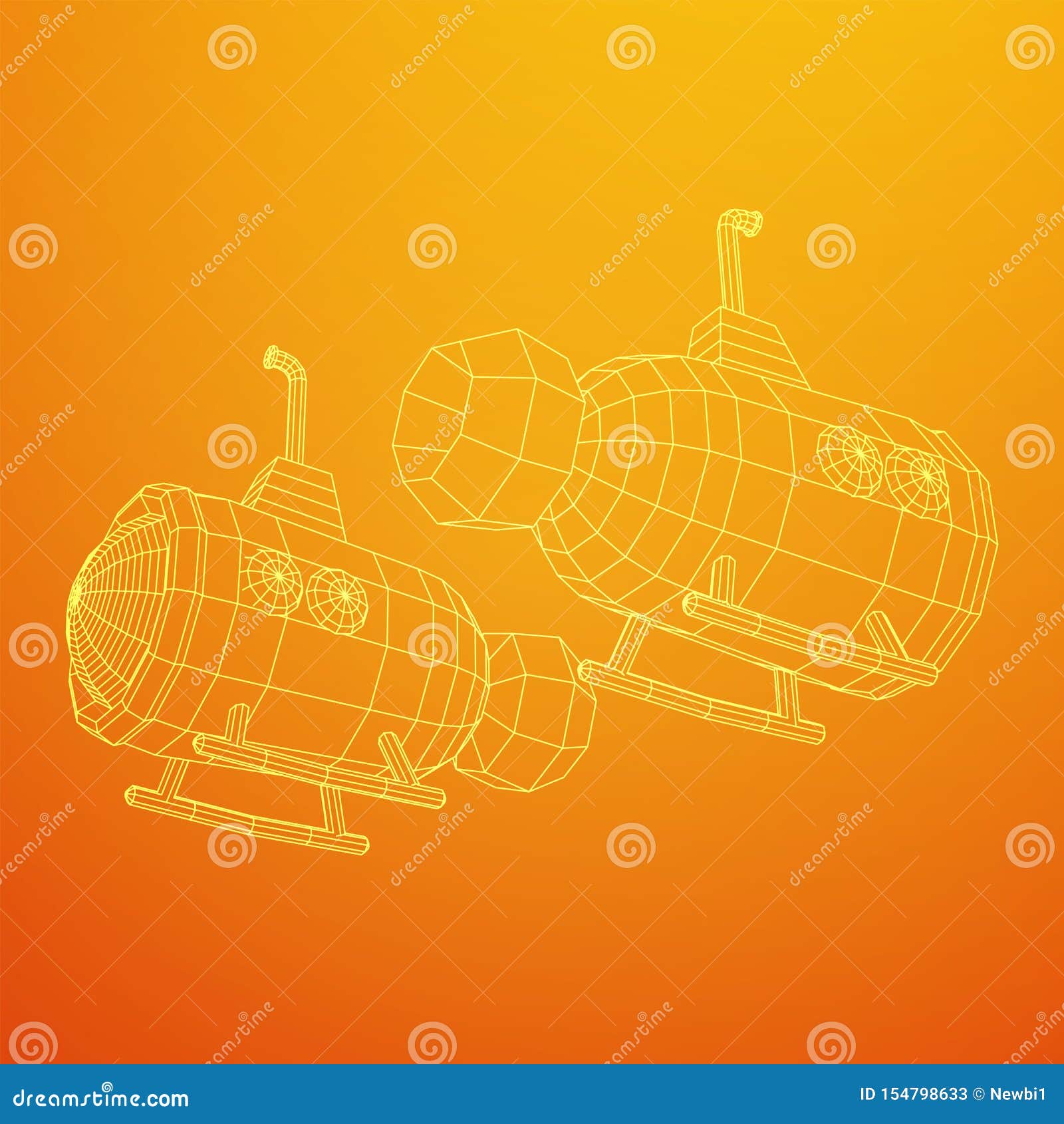 Submarine Underwater Boat Wireframe. Stock Vector - Illustration of ...