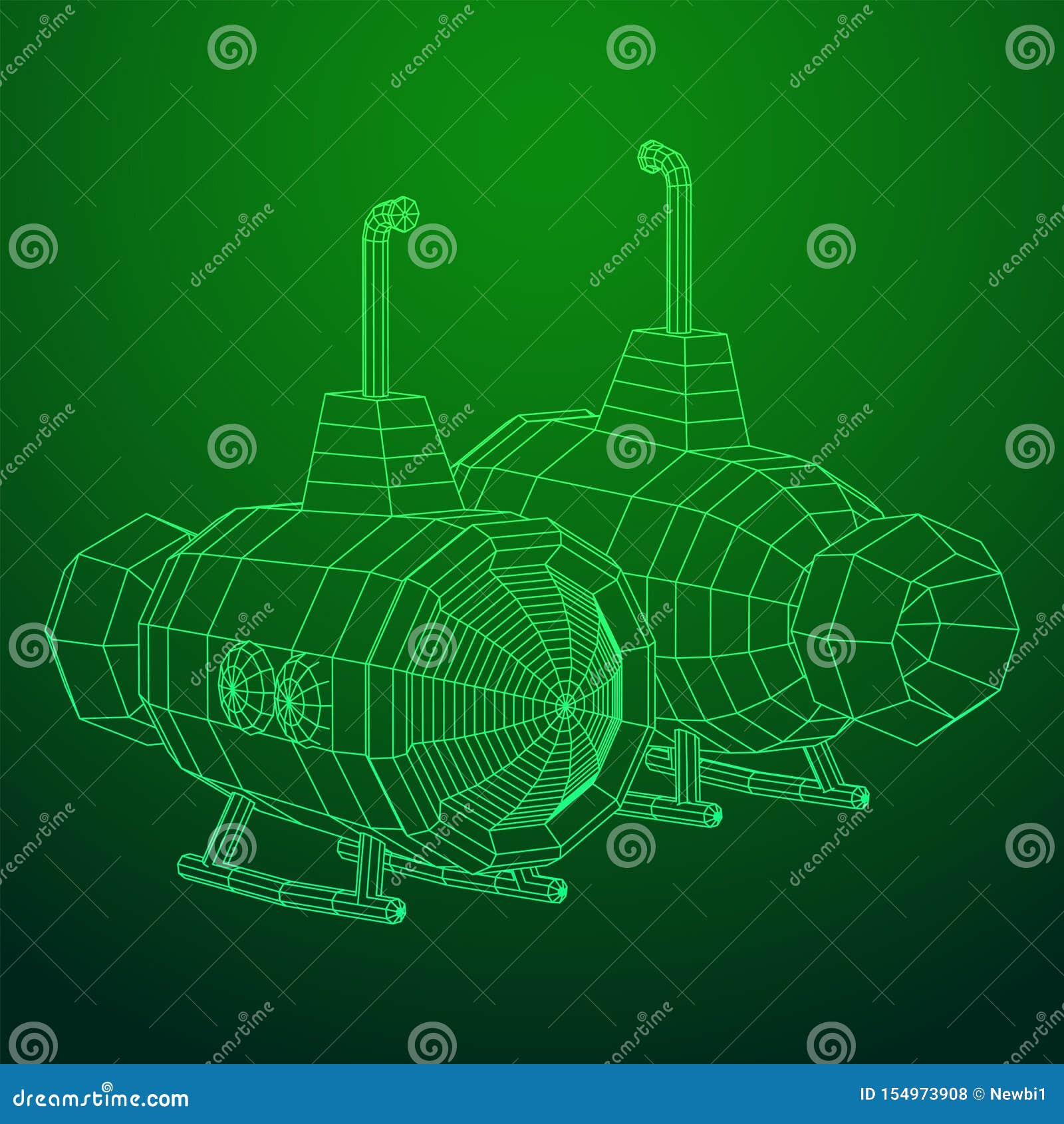 Submarine Underwater Boat Wireframe. Stock Vector - Illustration of ...
