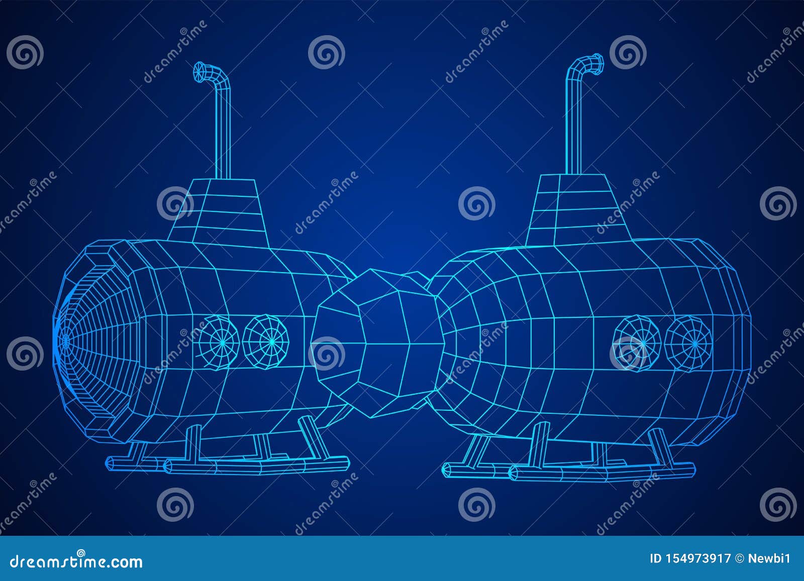 Submarine Underwater Boat Wireframe. Stock Vector - Illustration of ...