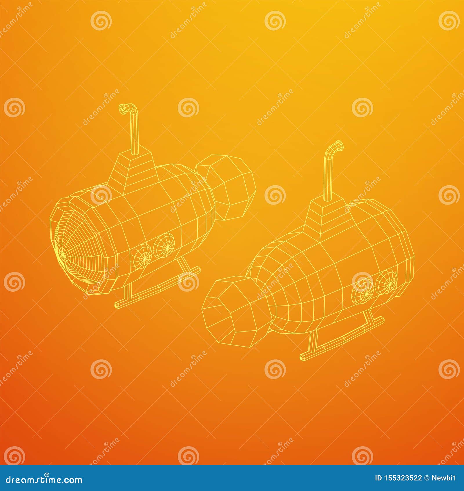 Submarine Underwater Boat Wireframe. Stock Vector - Illustration of ...