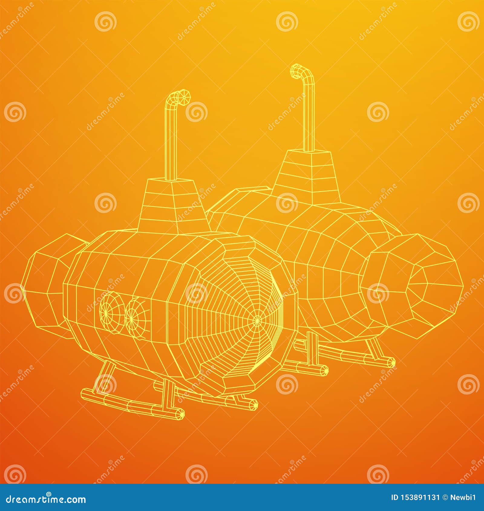 Submarine Underwater Boat Wireframe. Stock Vector - Illustration of ...