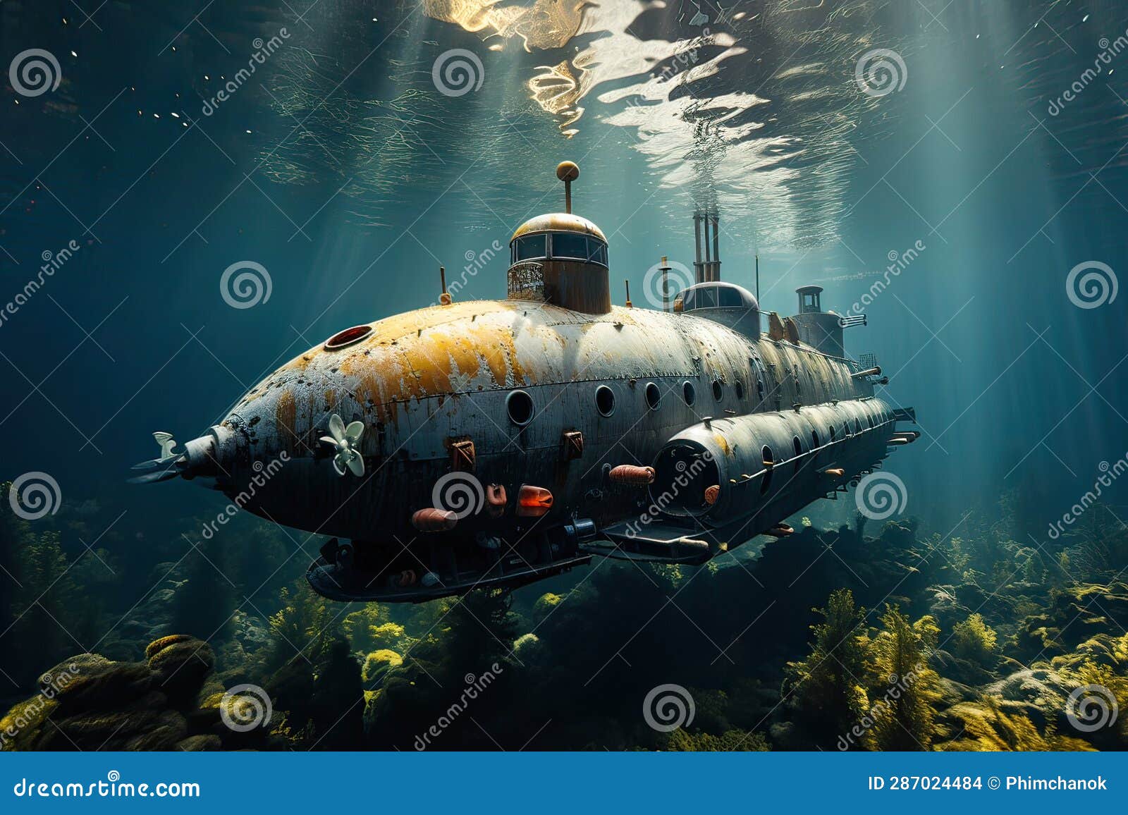 Old submarine underwater stock illustration. Illustration of diver ...
