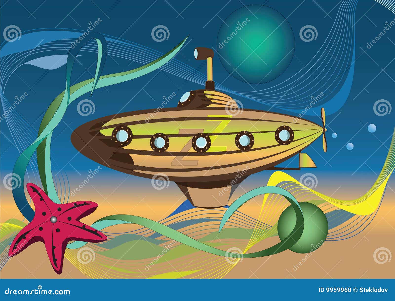 Submarine. Vector image stock vector. Illustration of backgrounds - 9959960