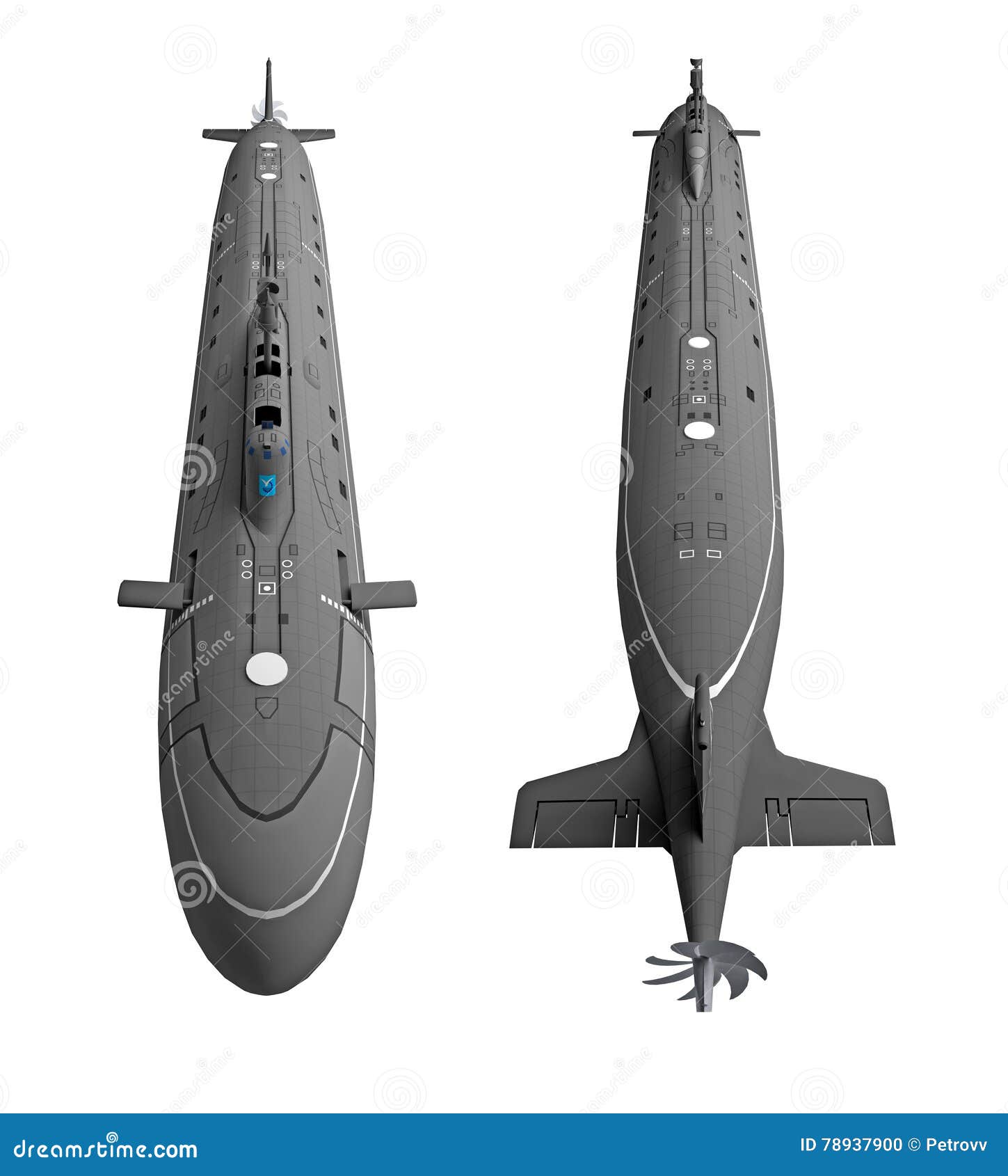 Submarine View from Above 3D Rendering Stock Photo - Image of isolated ...