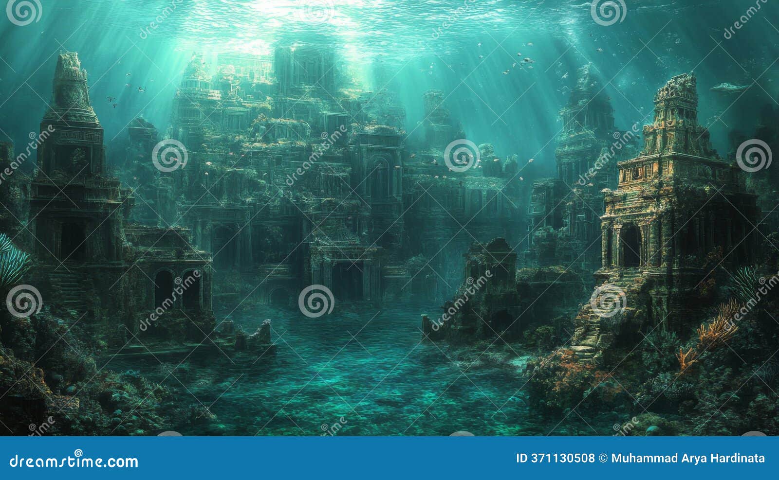 Submerged Ancient Pyramid Covered In Algae In Underwater Ocean With ...