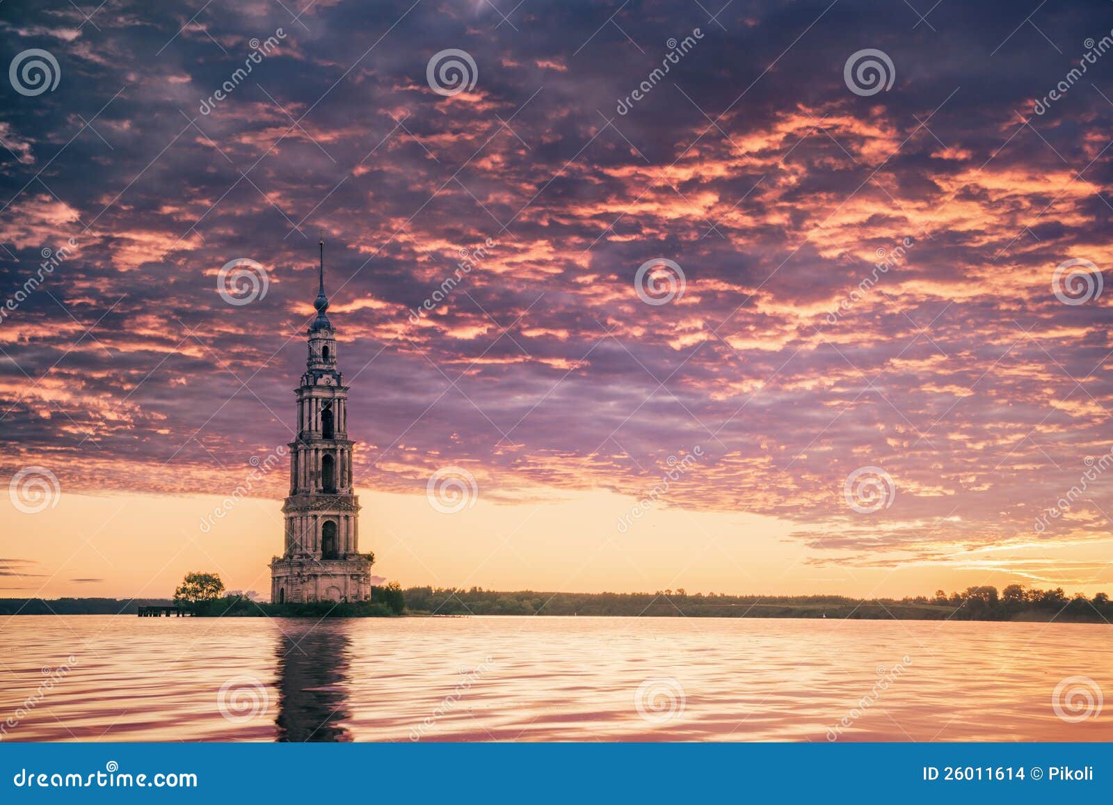 Submerged Bell Tower in River Beautiful Sunrise Stock Photo - Image of ...