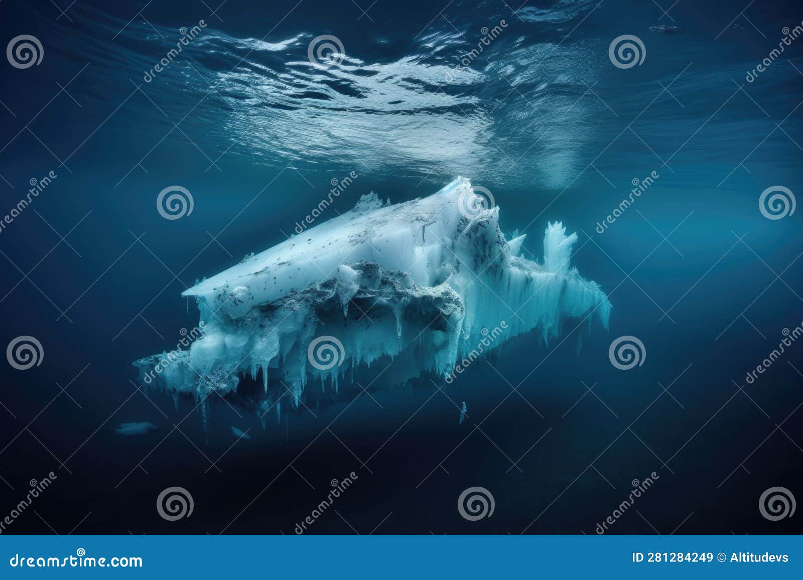 Submerged Iceberg Surrounded by Floating Ice Debris Stock Illustration ...