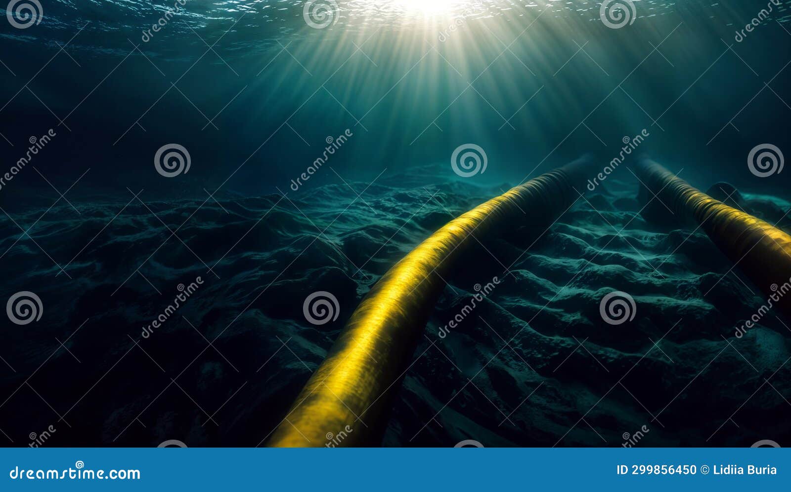 Underwater View of a Submarine Cable in the Ocean. 3d Render ...