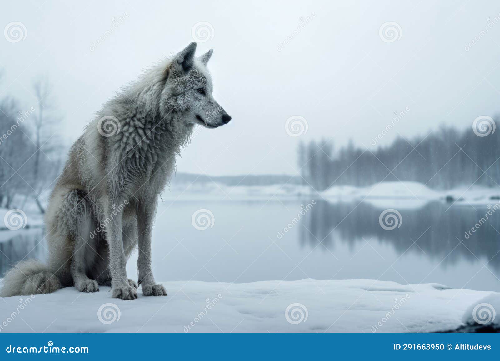 Submissive Posture of a Wolf Against a Snowy Backdrop Stock Photo ...