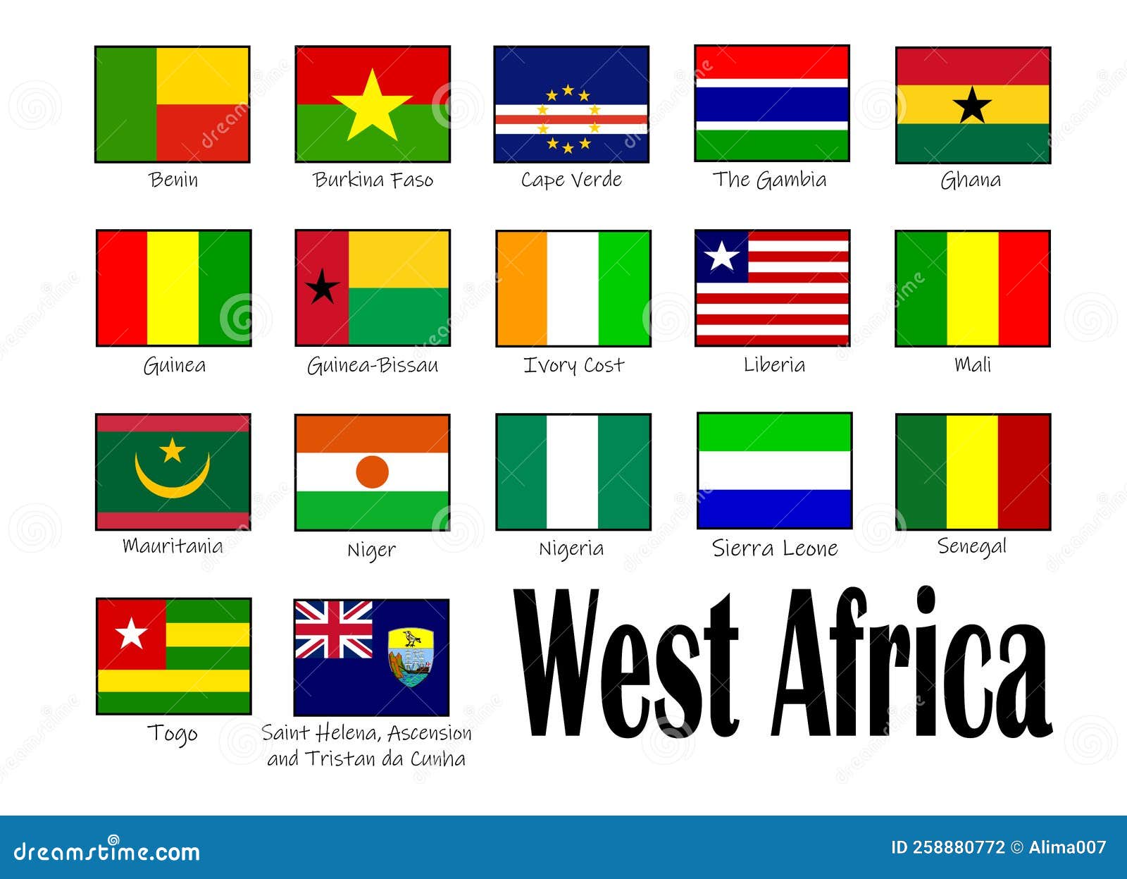 Subregion of Africa, State of West Africa , Vector Flags Stock Vector ...
