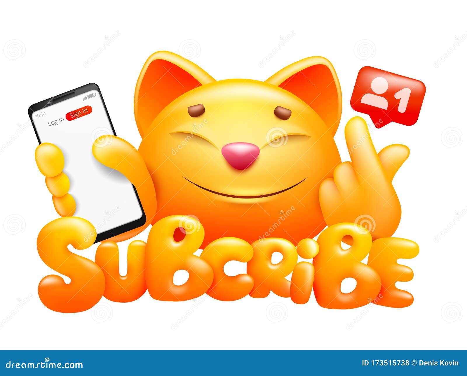 Subscribe Button with Funny Cartoon Yellow Cat Character with ...
