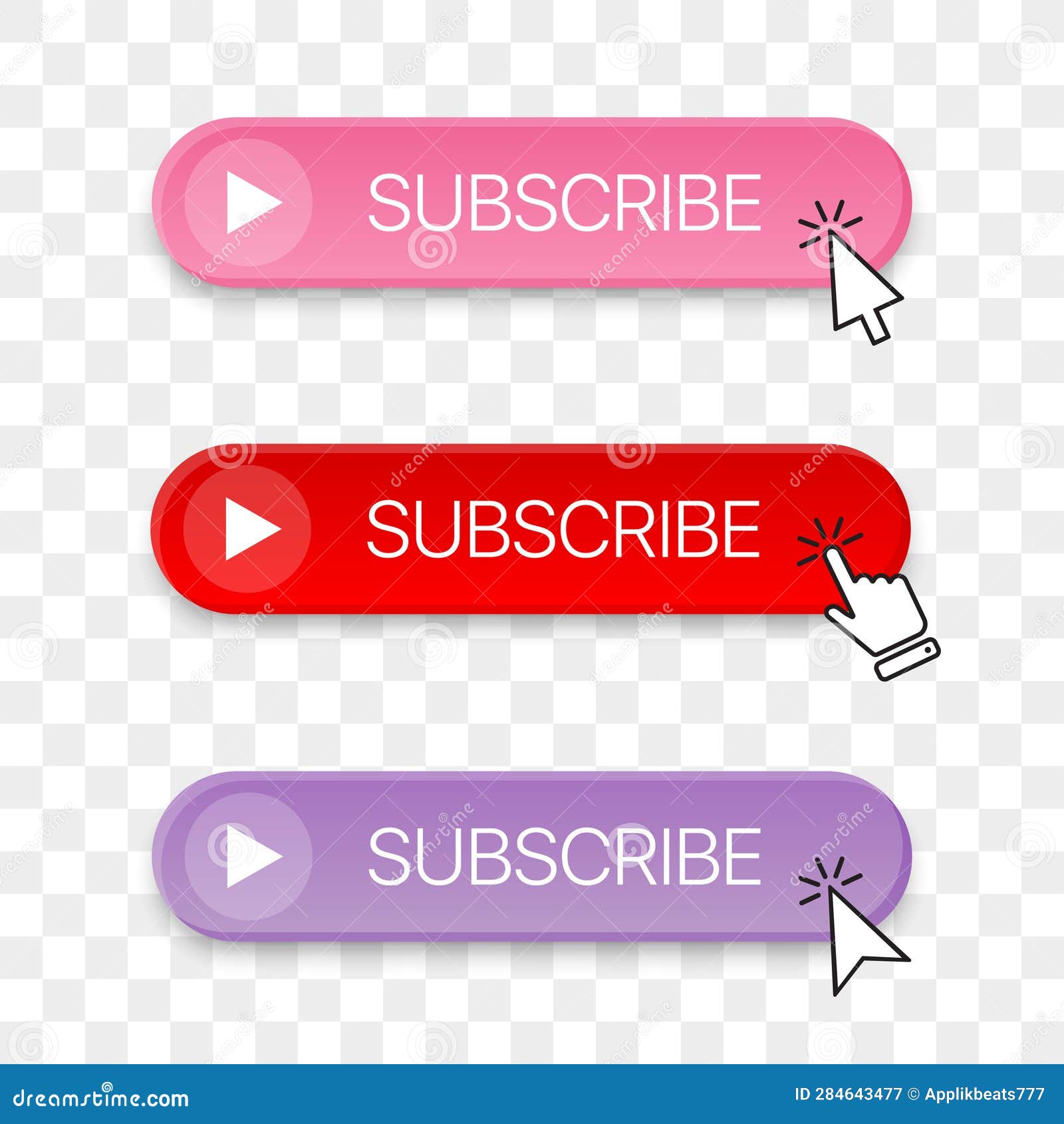 Subscribe Button Icon Collection with Different Clicking Hand Cursor ...