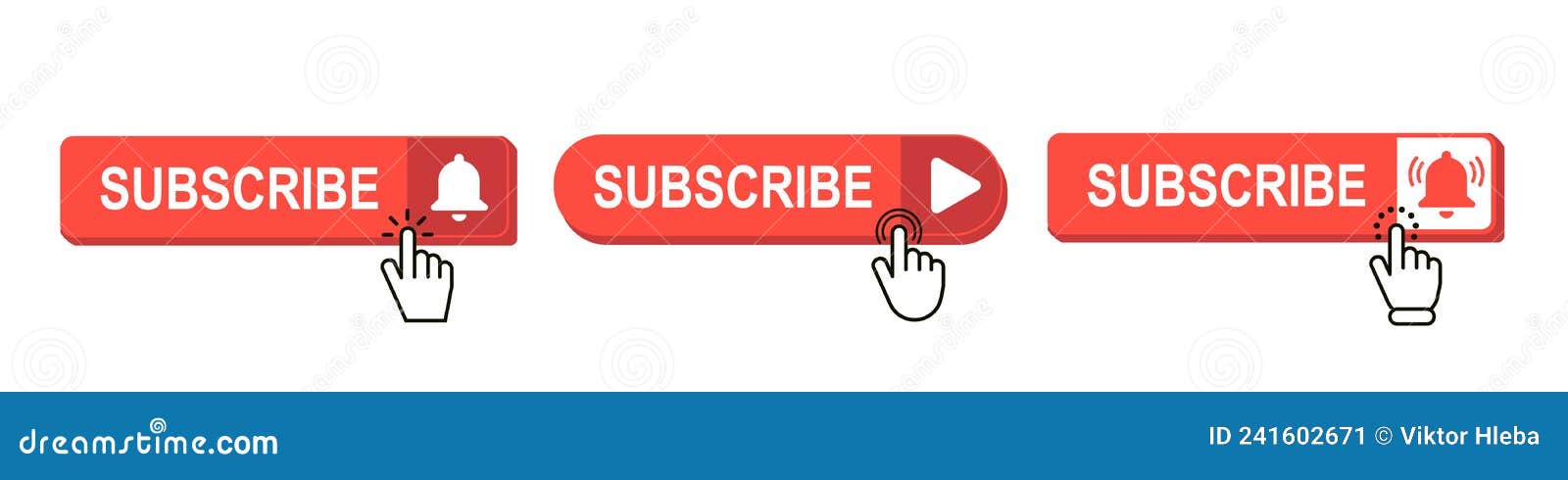 Subscribe Button Set with Hand Cursor - Different Vector Illustrations ...