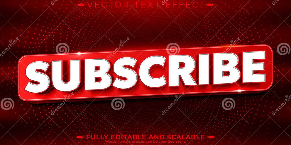 Subscribe Button Text Effect Editable Red Social Media Font Style Stock Illustration ...