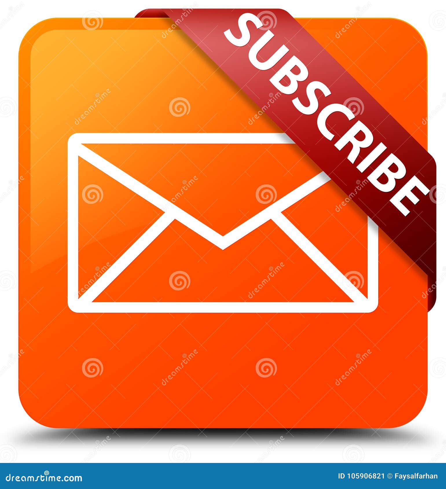 Subscribe (email Icon) Orange Square Button Red Ribbon in Corner Stock ...