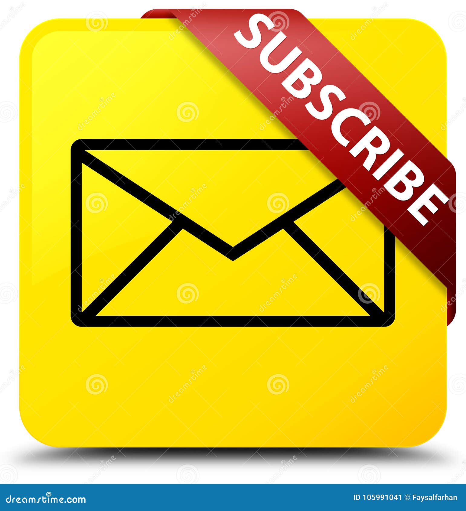 Subscribe (email Icon) Yellow Square Button Red Ribbon in Corner Stock ...