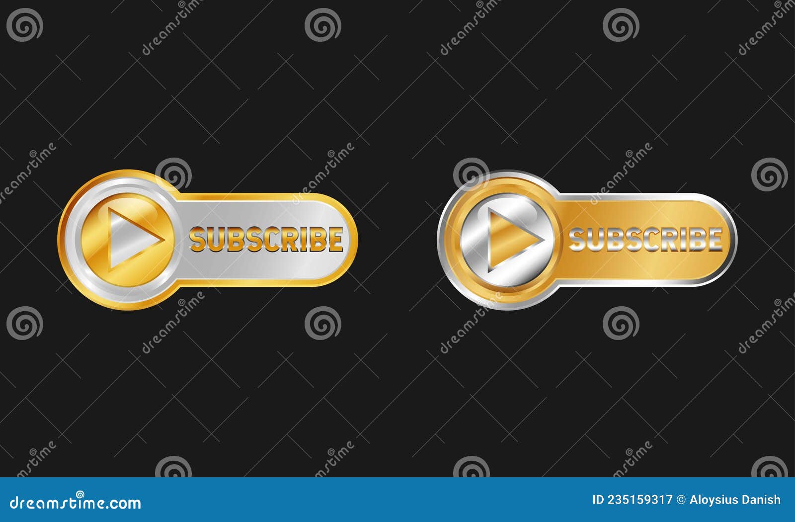 Subscribe Gold Button. with Glossy Effect and Play Symbol Stock Vector ...