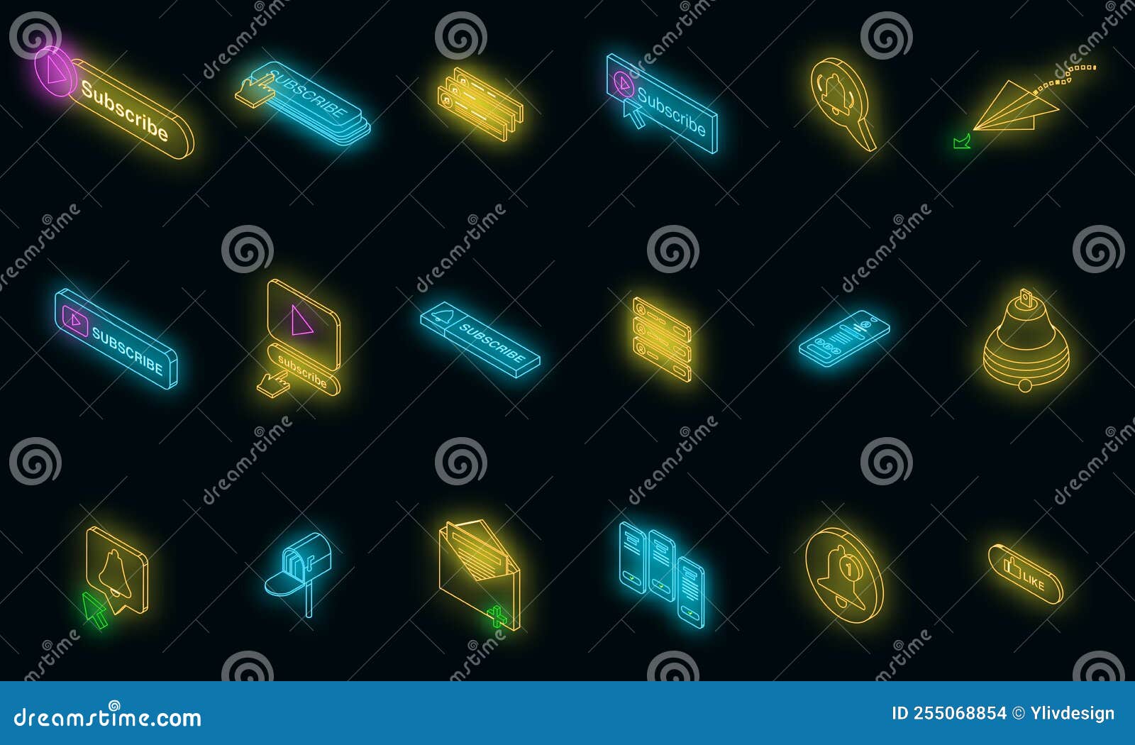 Subscribe Icons Set Vector Neon Stock Vector - Illustration of click ...