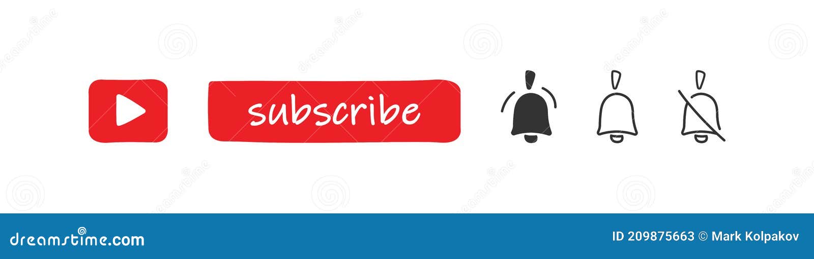 Subscribe Red Button with Bell Icon in Doodle Style. Flat Hand Drawing ...