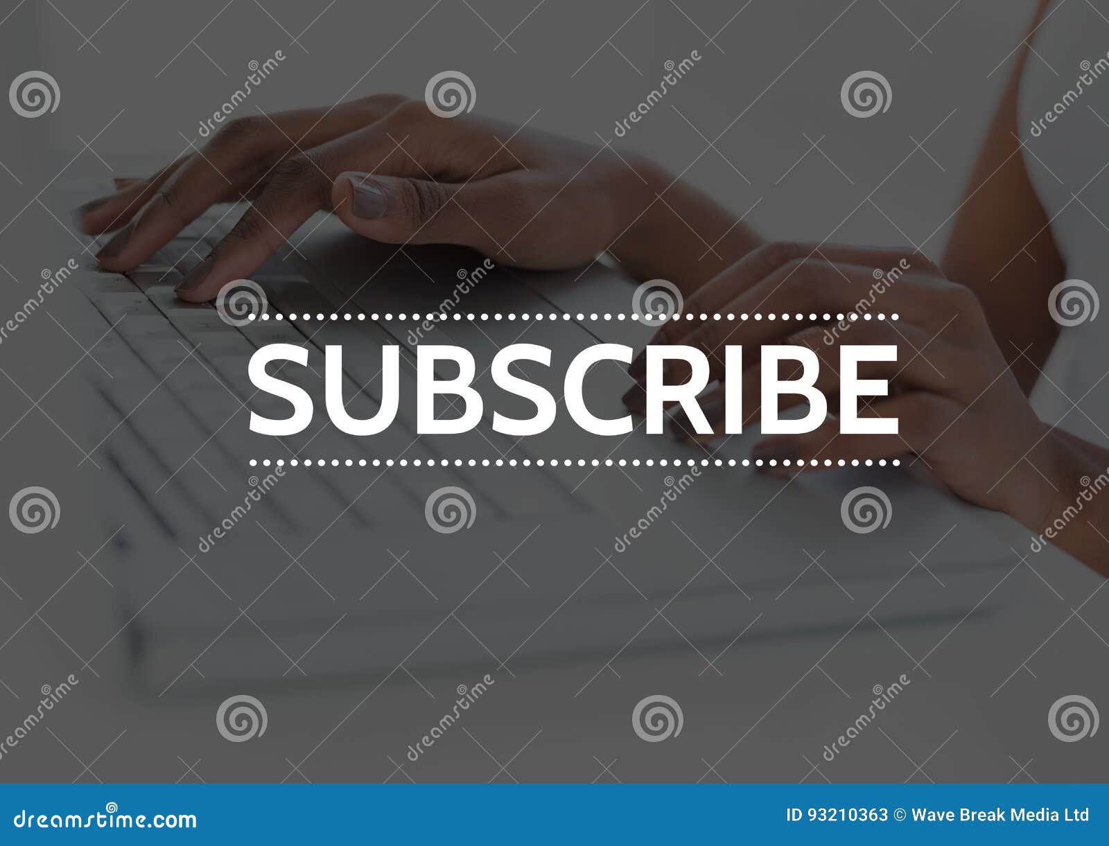 Subscribe Text Against Hands on Laptop with Dark Overlay Stock Image ...