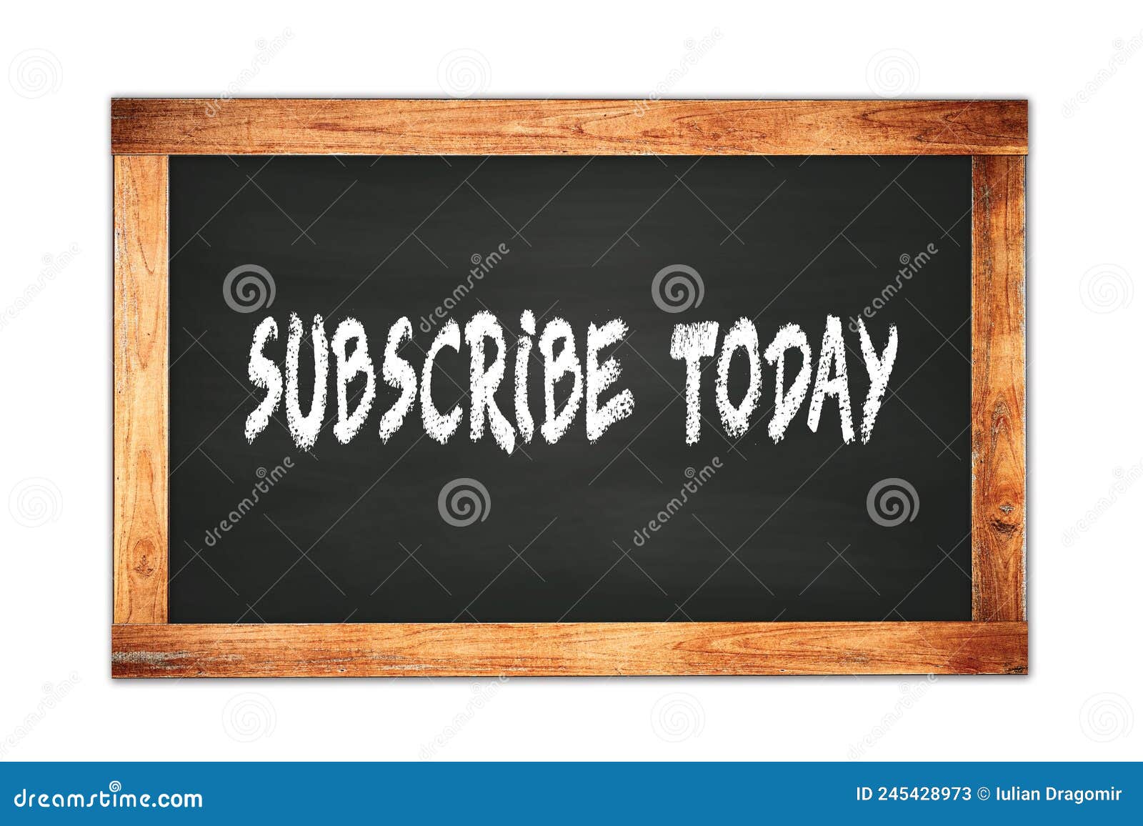 SUBSCRIBE TODAY Text Written on Wooden Frame School Blackboard Stock ...