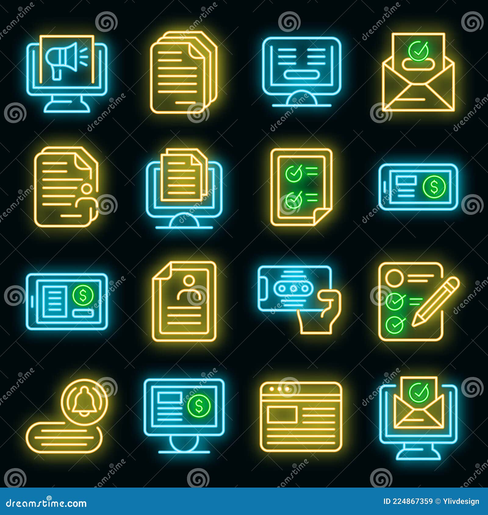 Subscription Icons Set Vector Neon Stock Illustration - Illustration of ...